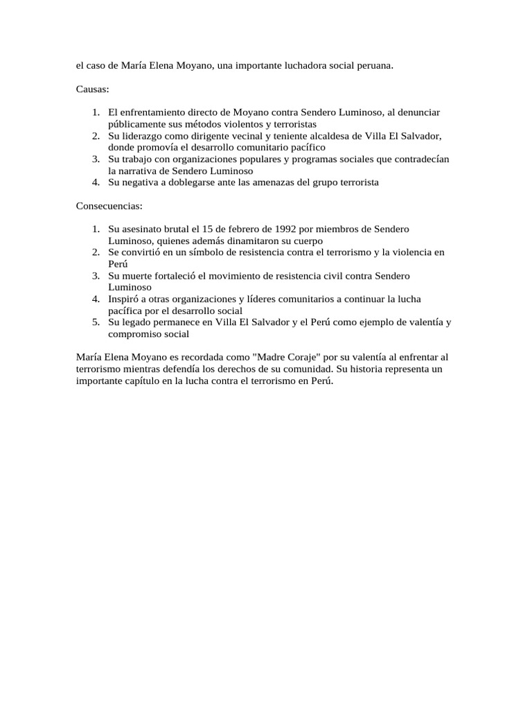 El Caso de María Elena Moyano | PDF | Política | Historia