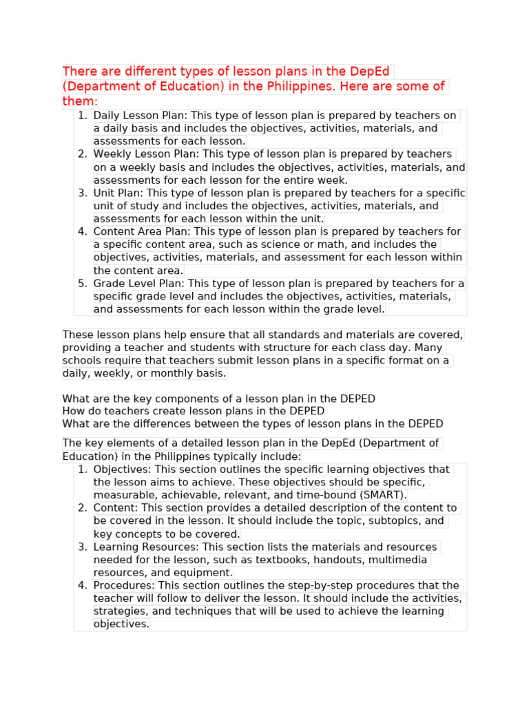 Lesson Plans in The DepEd | PDF | Lesson Plan | Educational Assessment