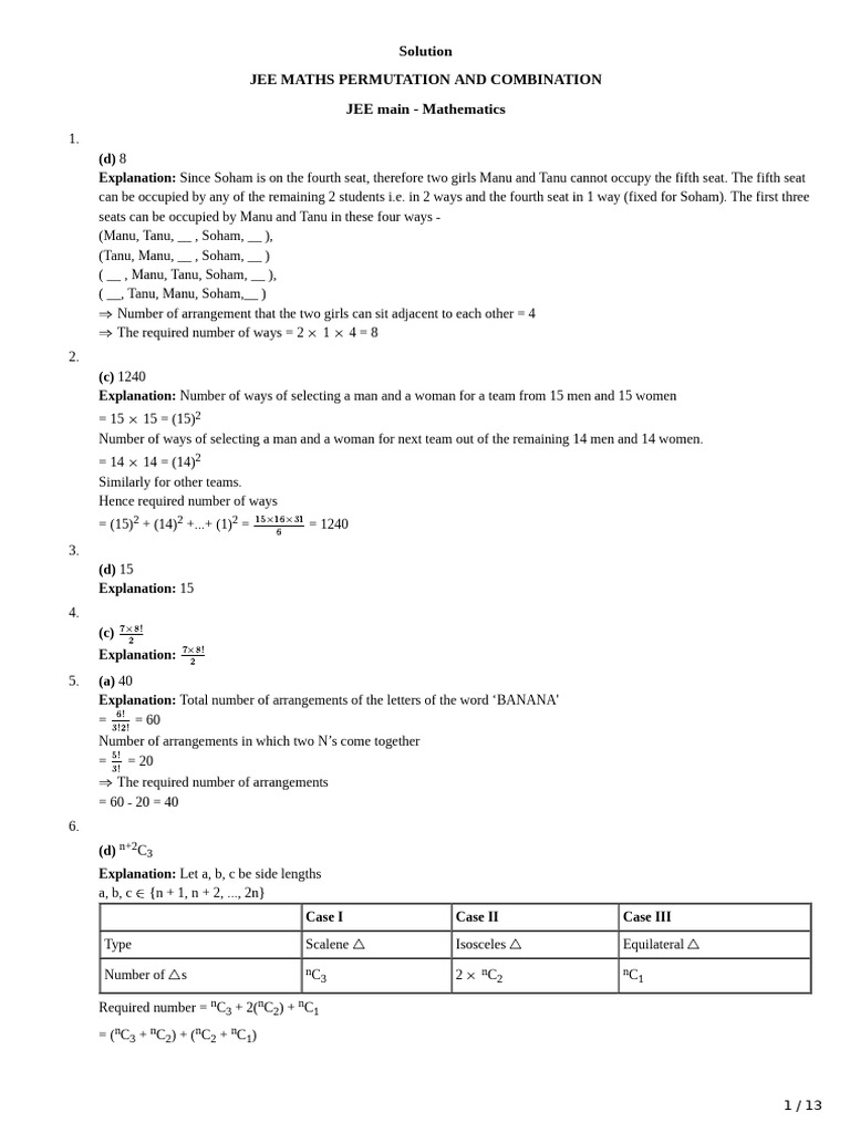 JEE Maths: Permutations & Combinations | PDF | Mathematical Objects ...