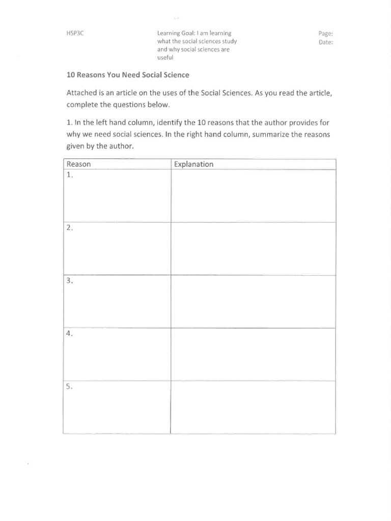 10 Reasons Why Worksheet1 | PDF | Social Sciences | Science
