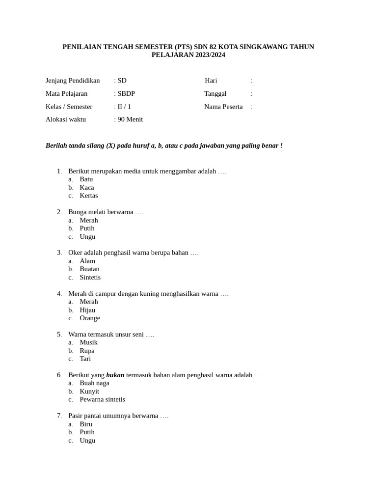 Soal Pts SBDP | PDF | Seni