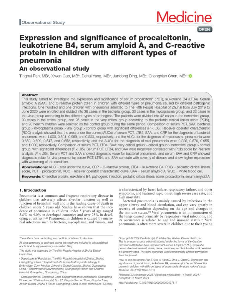 Expression and Significance of Procalcitonin,.42 | PDF | Pneumonia | C ...