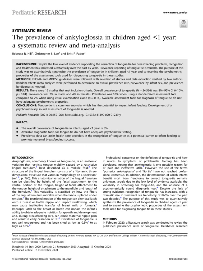 The Prevalence of Ankyloglossia in Children Aged Menor A 1 Year | PDF ...