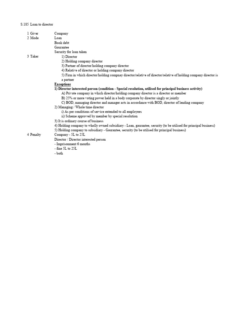 Section 185 of Companies Act Summary | PDF