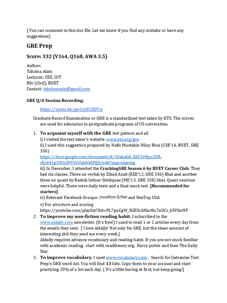 GRE Preparation Guide by Tahsina Alam | PDF | Graduate Record ...