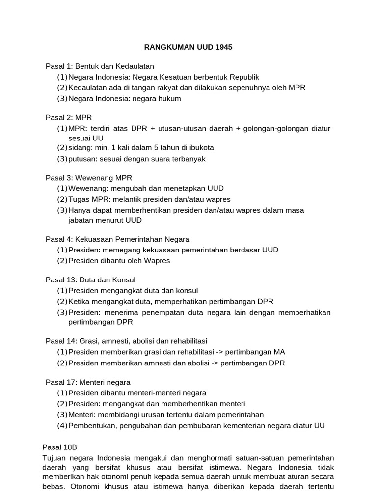 Rangkuman UUD 45 | PDF