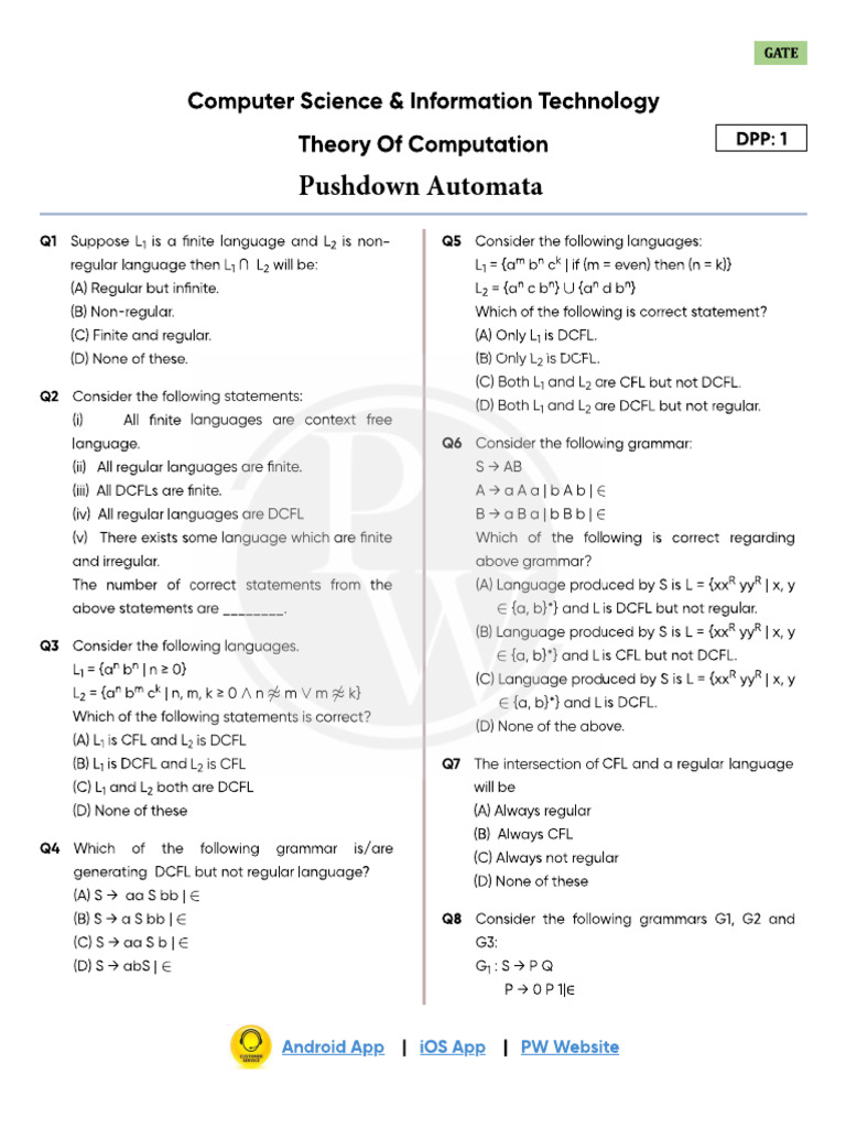 Pushdown Automata Dpp 01 Pdf