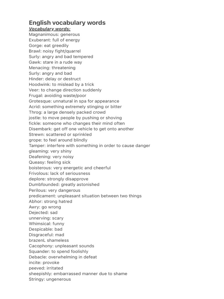 English Vocabulary Words - Vinisha | PDF