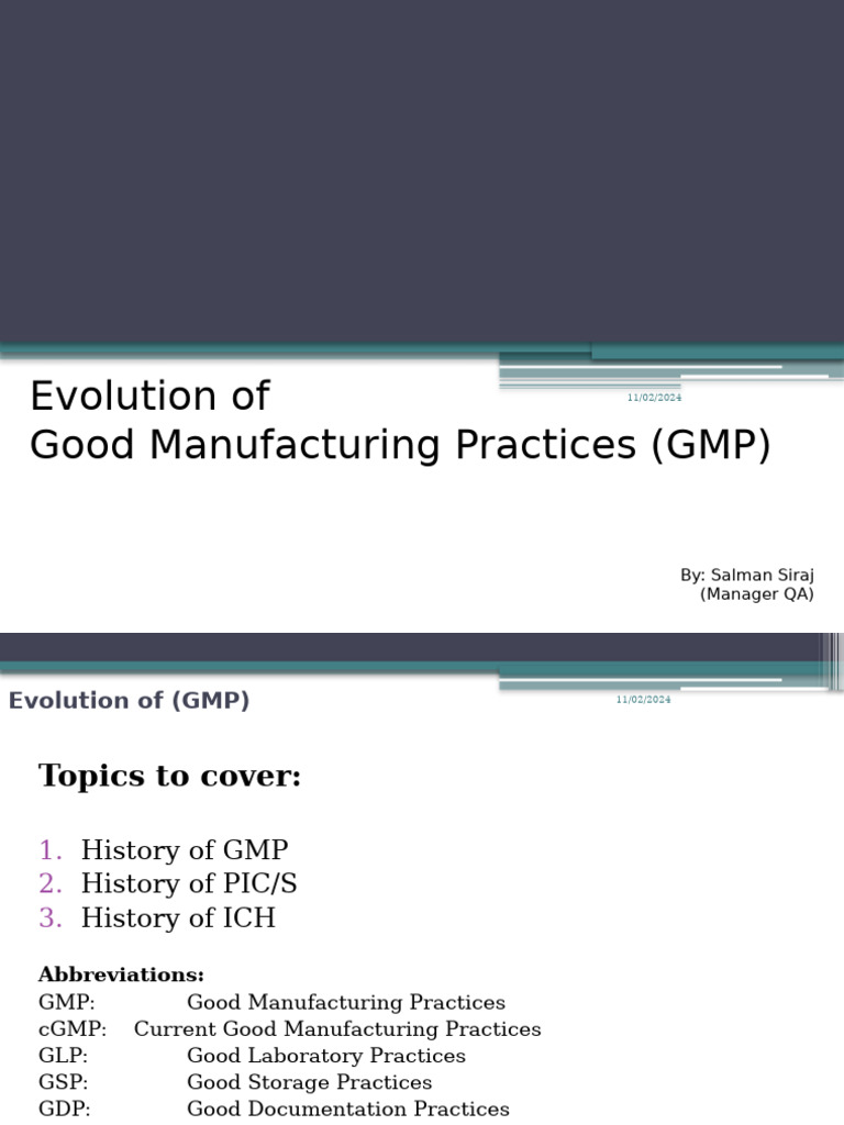 4-20 Evolution of GMP | PDF | Pharmacology | Pharmaceutical Sciences