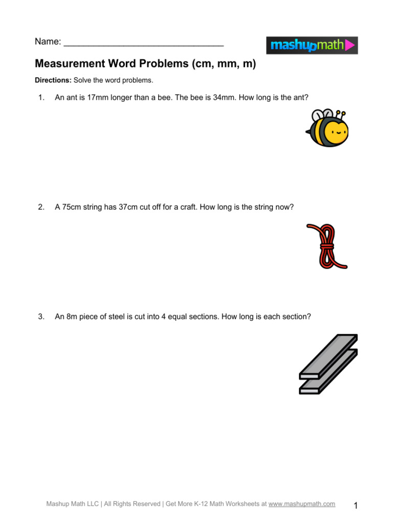 Measurement Word Problems Worksheet | PDF