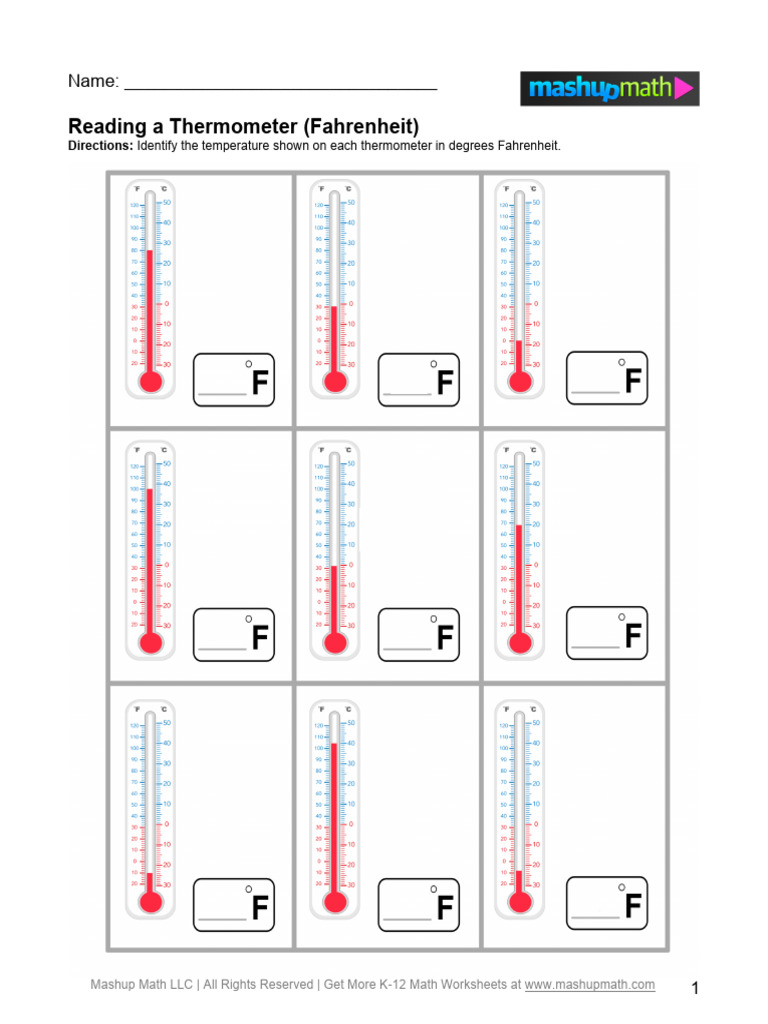 Reading A Thermometer (Fahrenheit) | PDF