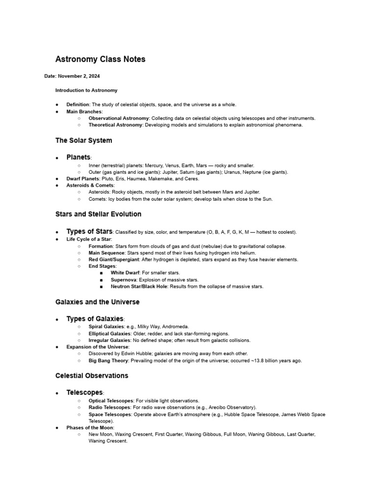 Astro Notes | PDF | Stars | Astronomy