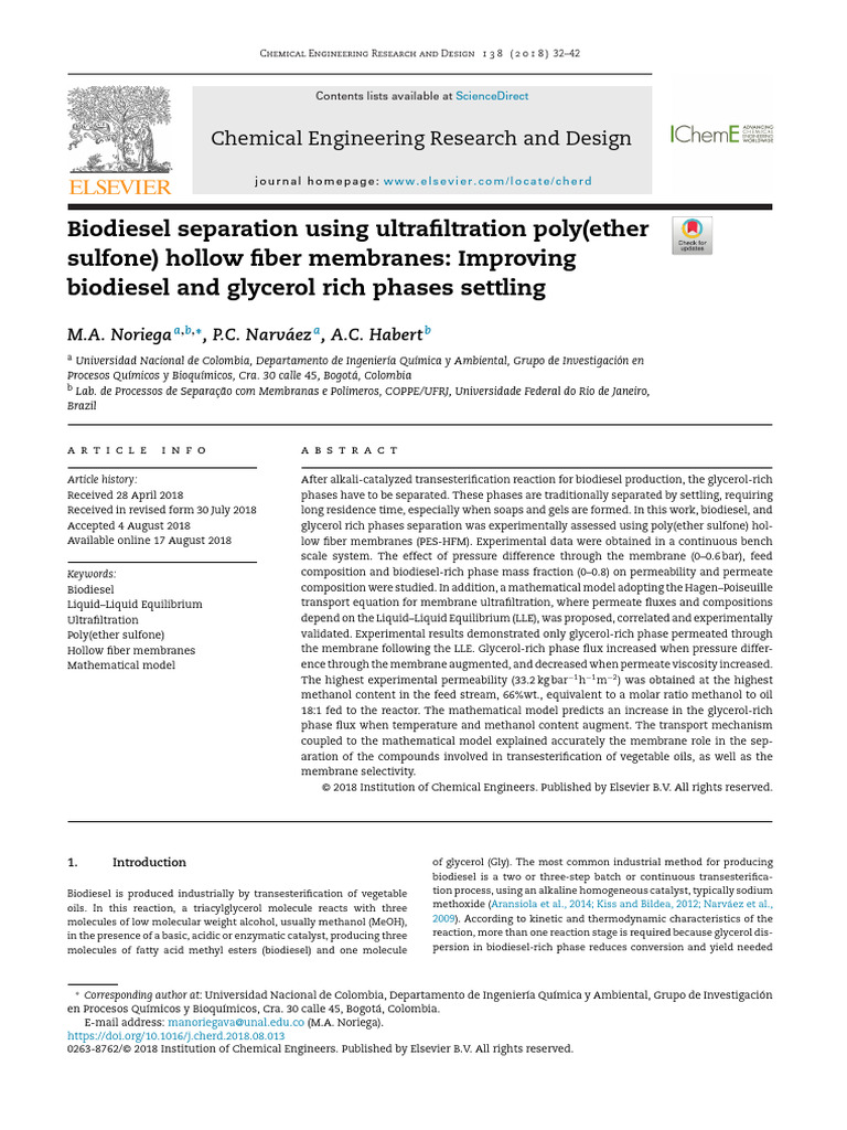 Biodiesel Separation via Ultrafiltration | PDF | Membrane | Methanol