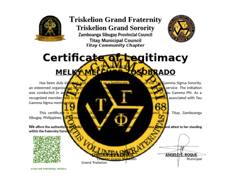 Certificate of Legitimacy for Tau Gamma Sigma | PDF
