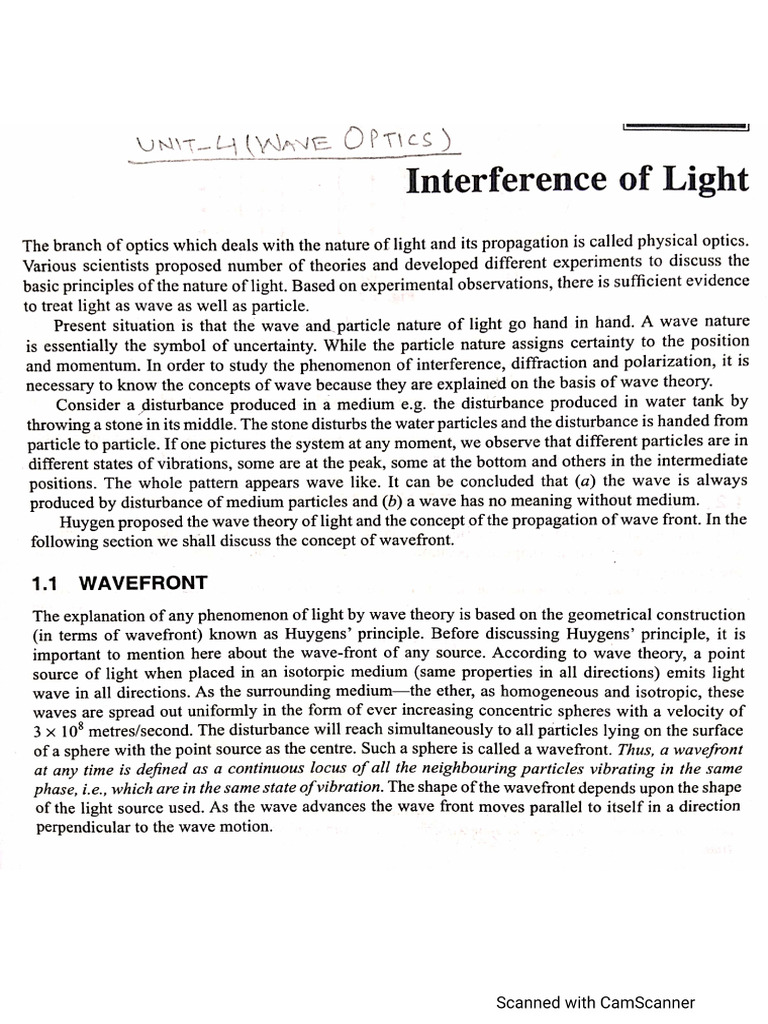 Physics UNIT 1 Interference Part | PDF
