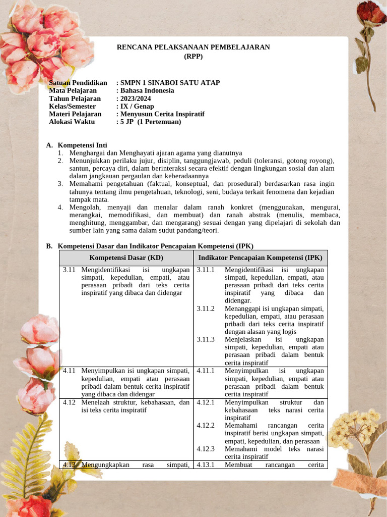 RPP 6 Menyusun Cerita Inspiratif | PDF