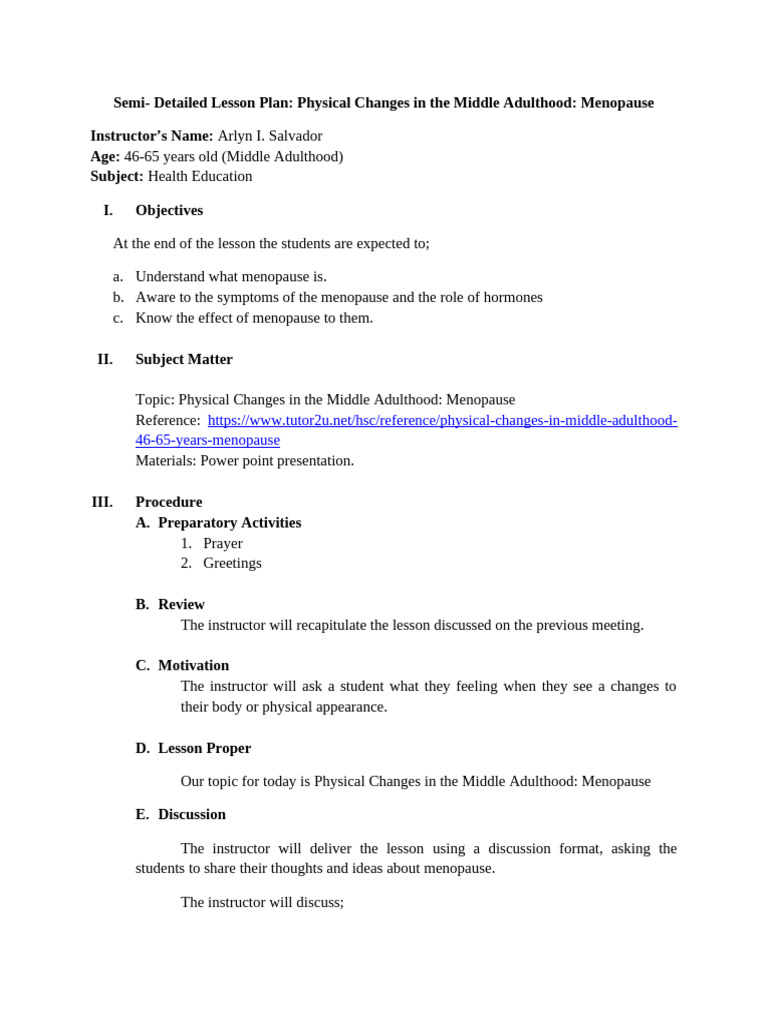 Lesson Plan. Midlle Adulthood | PDF
