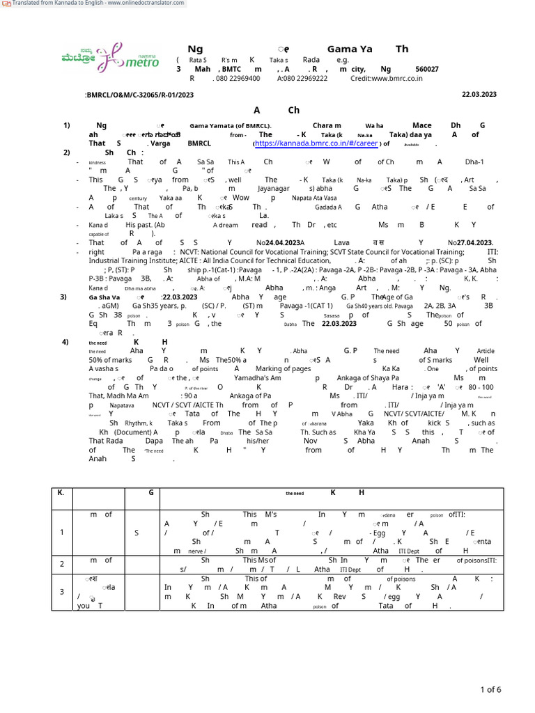 BMRCL Recruitment 2023 Notification Link 1.kn - en | PDF