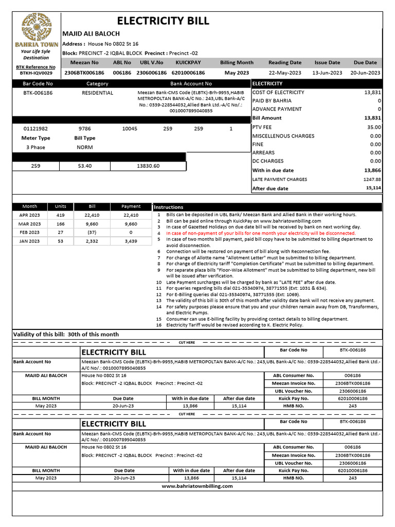 Electrical - Bill - BTKH Iqv0029 - 2023 26 6 12 16 40 | PDF