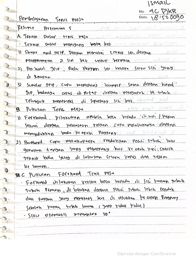 Resmue Tenis Meja (Ismail 4C PJKR) | PDF