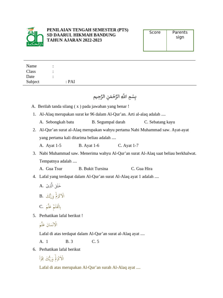 PH Bab 1 Pai Kelas 3. | PDF