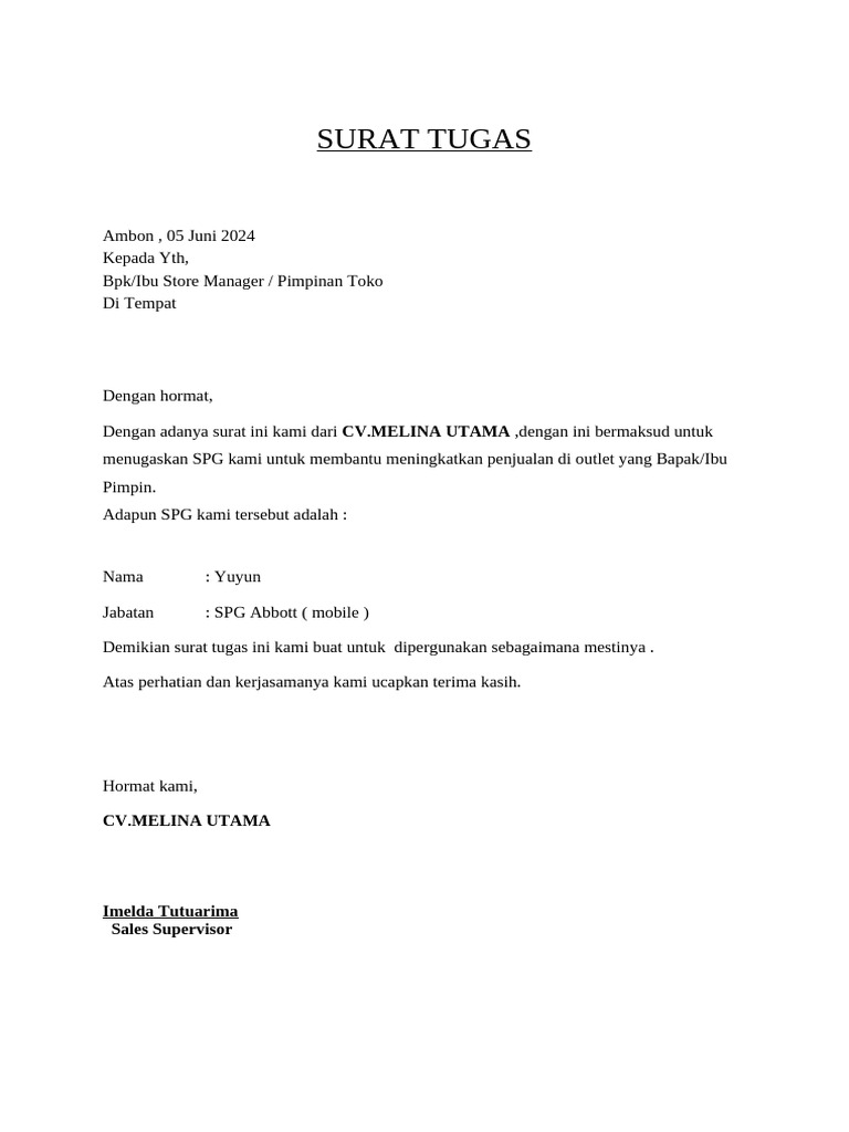 Surat Tugas SPG | PDF