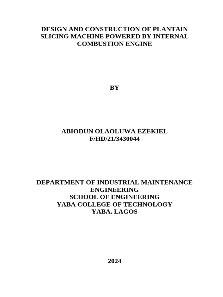 Plantain Slicing Machine Design Guide | PDF | Engines | Gear