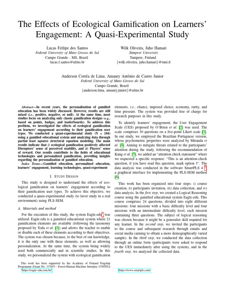 The Effects of Ecological Gamification On Learners Engagement A Quasi Experimental Study | PDF ...