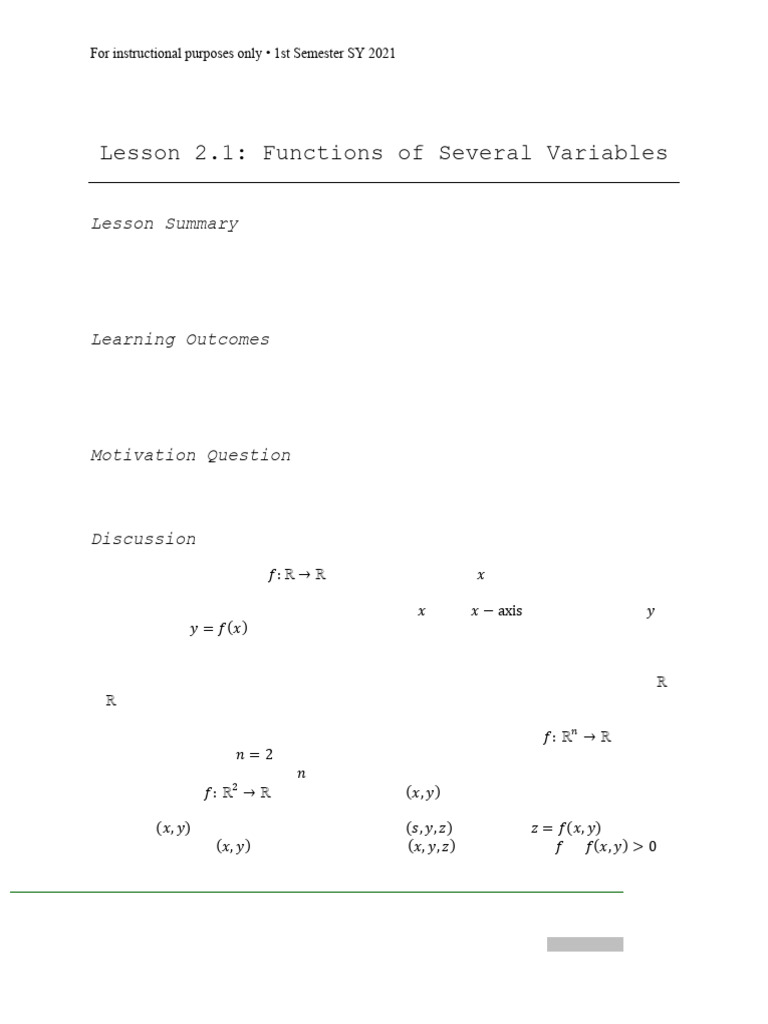 Lesson-2.1-Functions-of-Several-Variables.edited | PDF | Function (Mathematics) | Variable ...