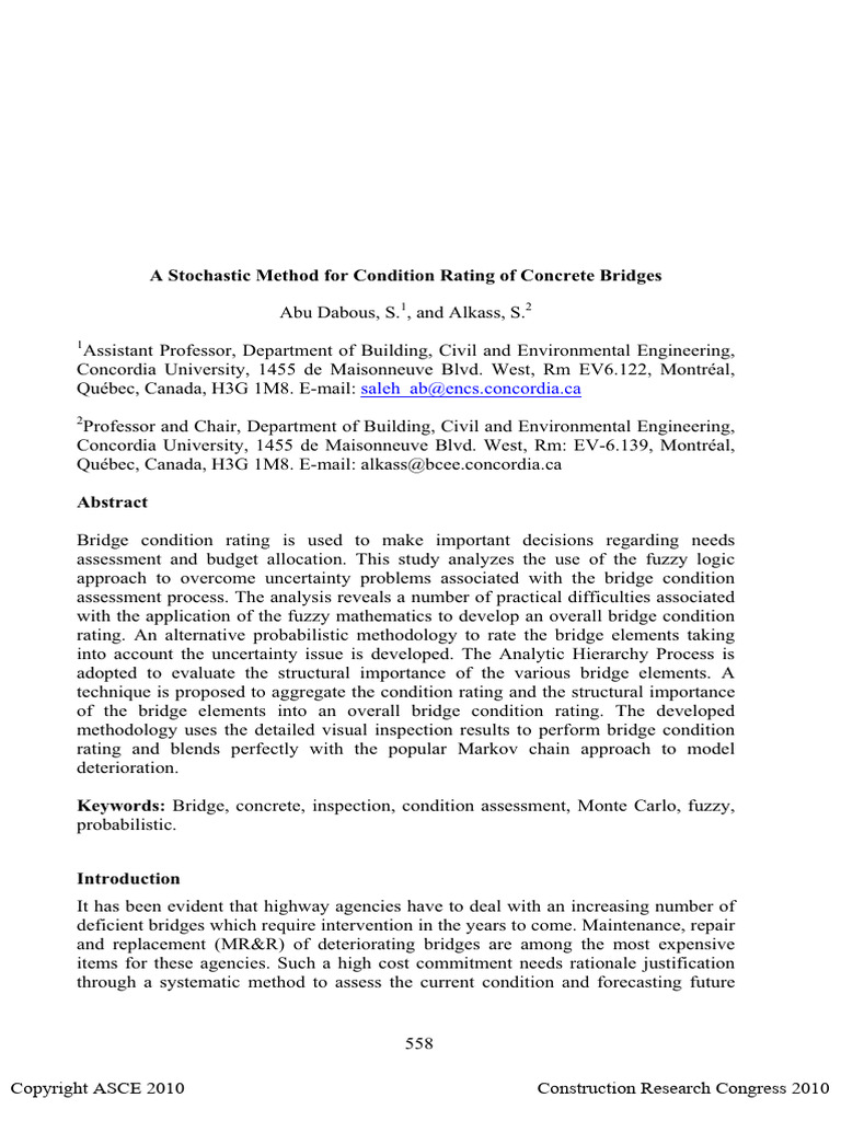 A Stochastic Method for Condition Rating of Concrete Bridges | PDF | Fuzzy Logic | Probability ...