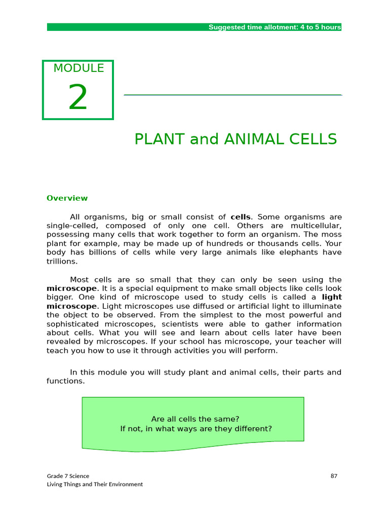 P 87-102 QTR 2 Module 2 Plant and Animal Cells | PDF | Cell (Biology ...