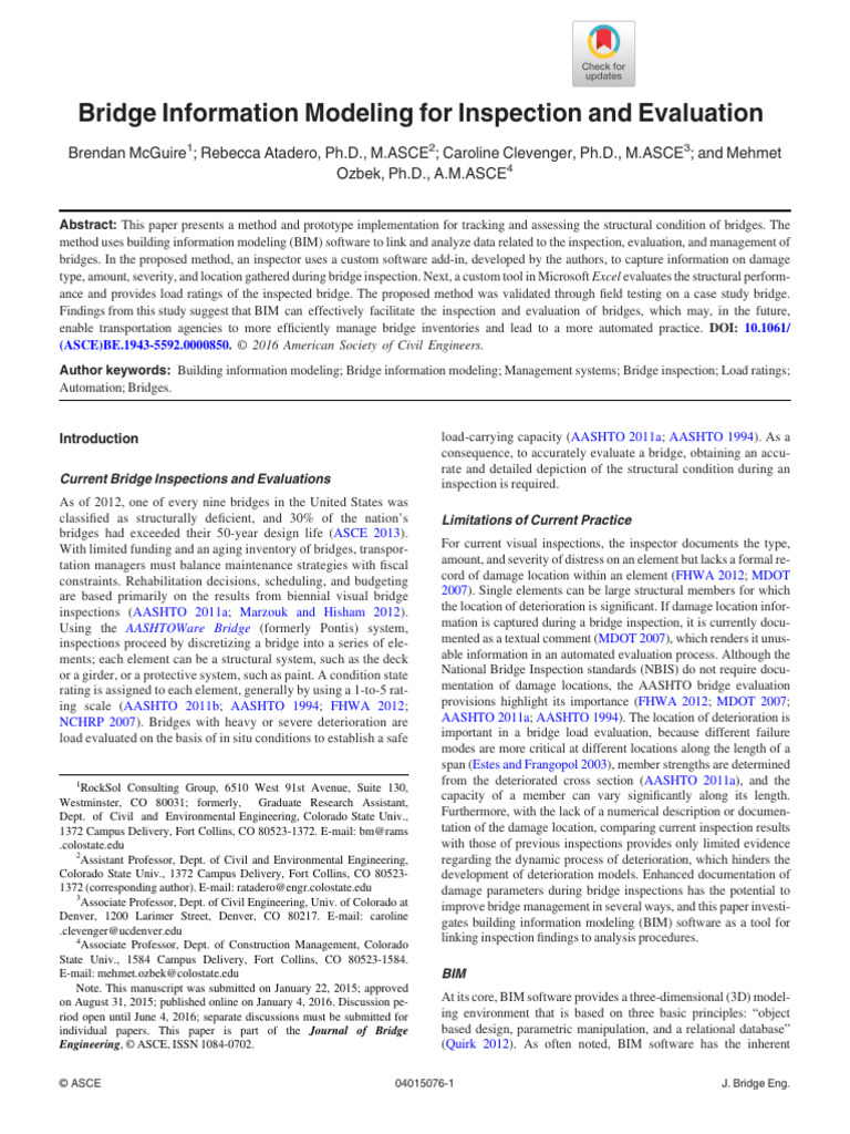 Bridge Information Modeling for Inspection and Evaluation | PDF | Autodesk Revit | Building ...
