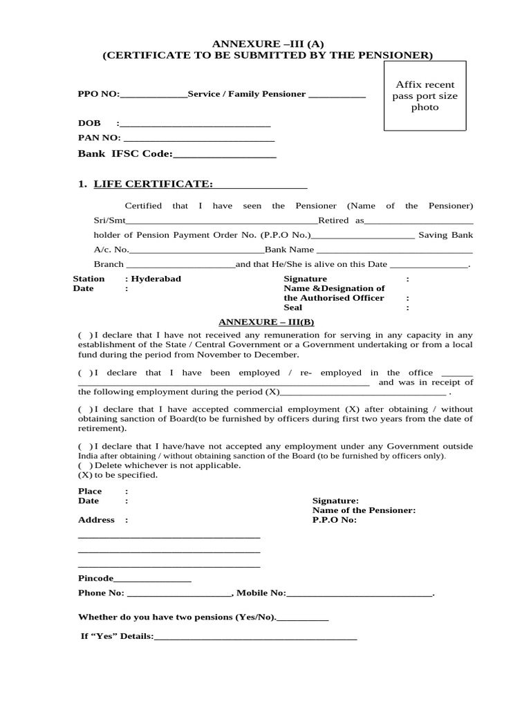 Life Certificate Format | PDF