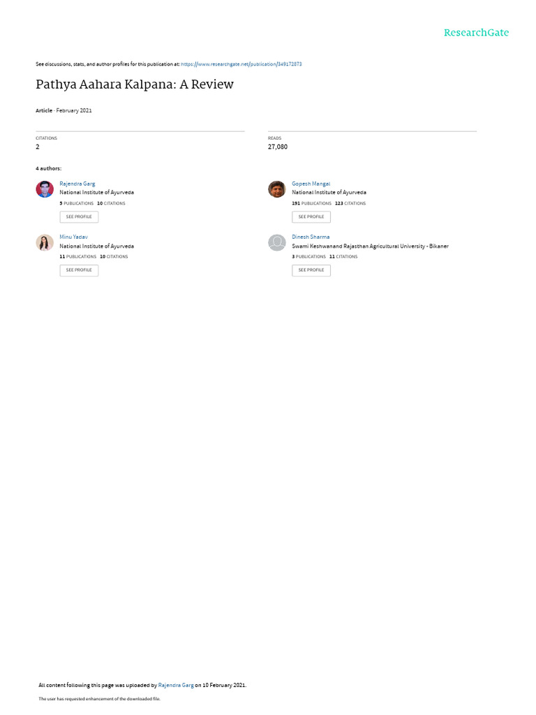 Pathya Aahara Kalpana AReview | PDF | Ayurveda