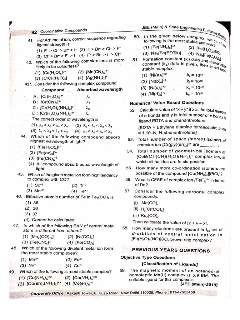 Coordination Compounds Jee Pyqs (1) | PDF