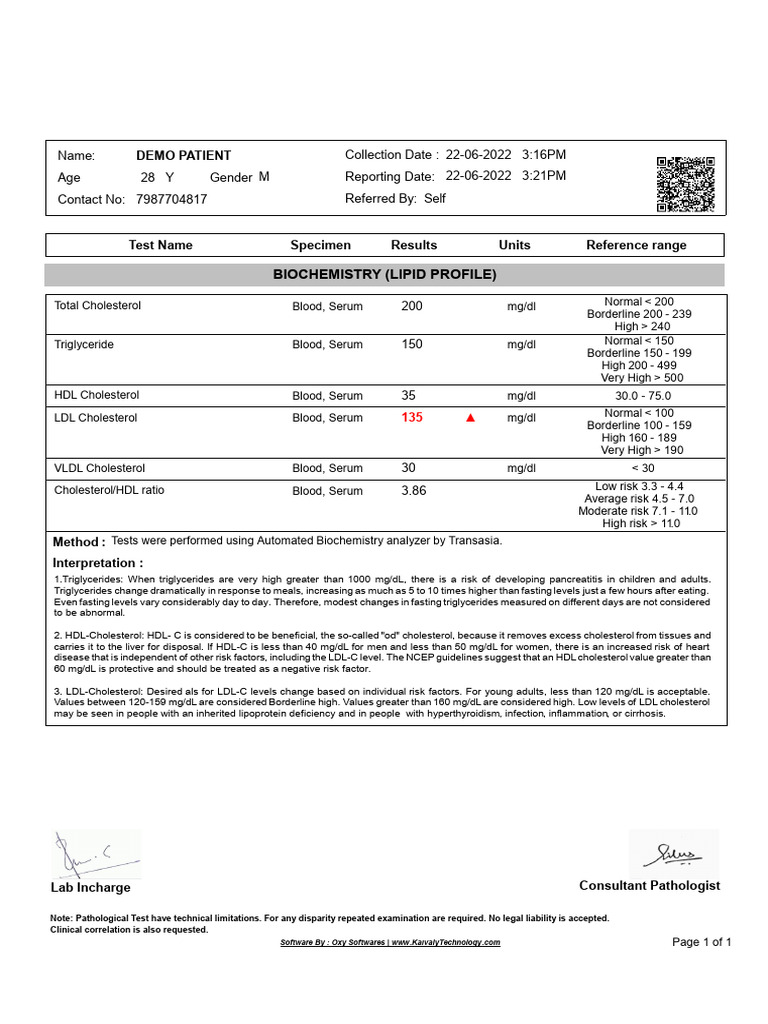 Lipid Profile | PDF | Low Density Lipoprotein | High Density Lipoprotein