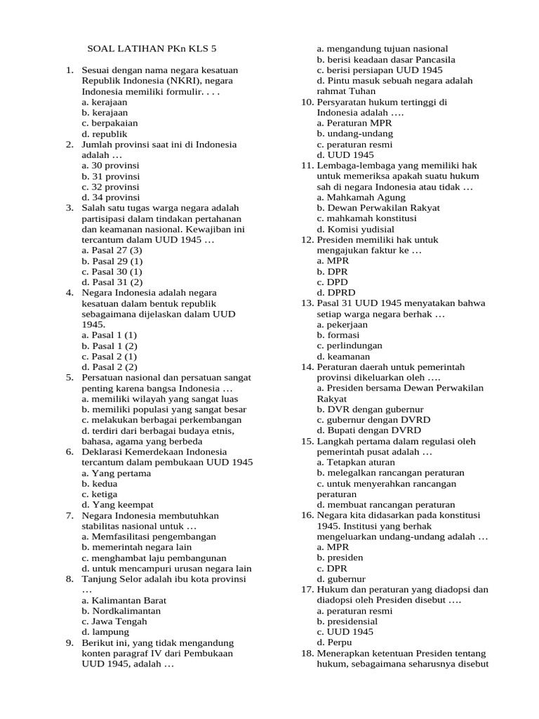 Soal Latihan PKN 2 | PDF