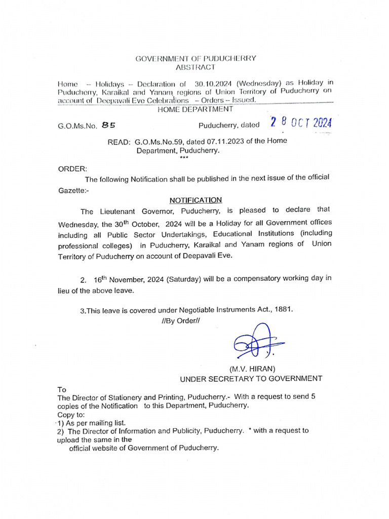 Deepavali Eve Leave | PDF