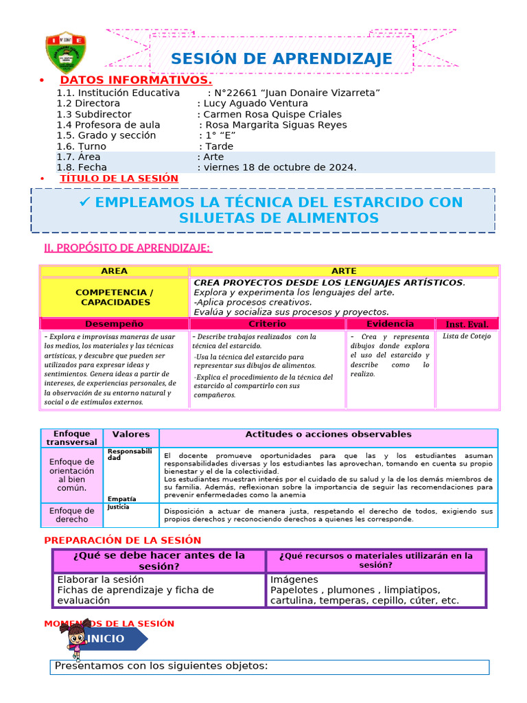 Sesion Tecnica Del Estarcido Con Siluetas de Alimentos | PDF | Pinturas | Aprendizaje
