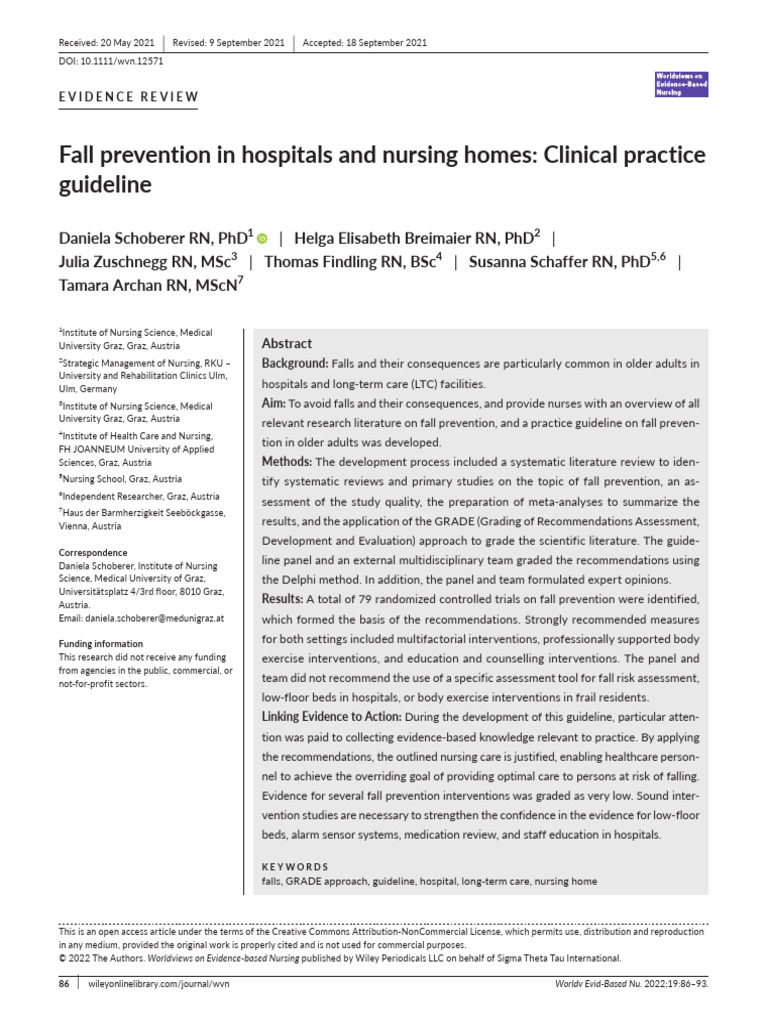 Worldviews Ev Based Nurs - 2022 - Schoberer - Fall Prevention in Hospitals and Nursing Homes ...