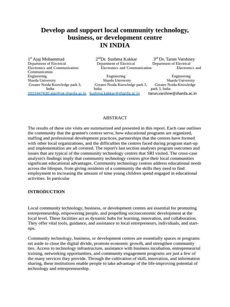 Develop And Support Local Community Technology Pdf Entrepreneurship Resource