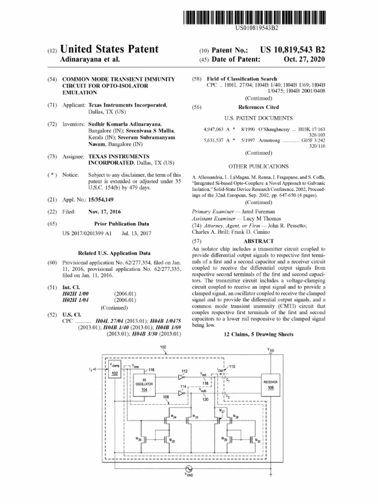 Common Mode Transient Immunity Circuit For Opto-Isolator Emulation ...