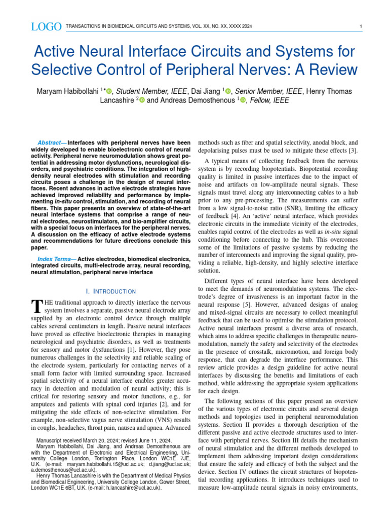 Active Neural Interface Circuits and Systems For Selective Control of Peripheral Nerves A Review ...