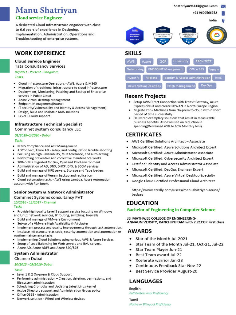 510148418-Manu Shatriyan's Resume | PDF | Microsoft Azure | Cloud Computing