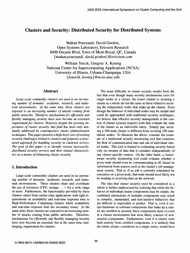 Clusters and Security Distributed Security For Distributed Systems | PDF | Computer Cluster ...