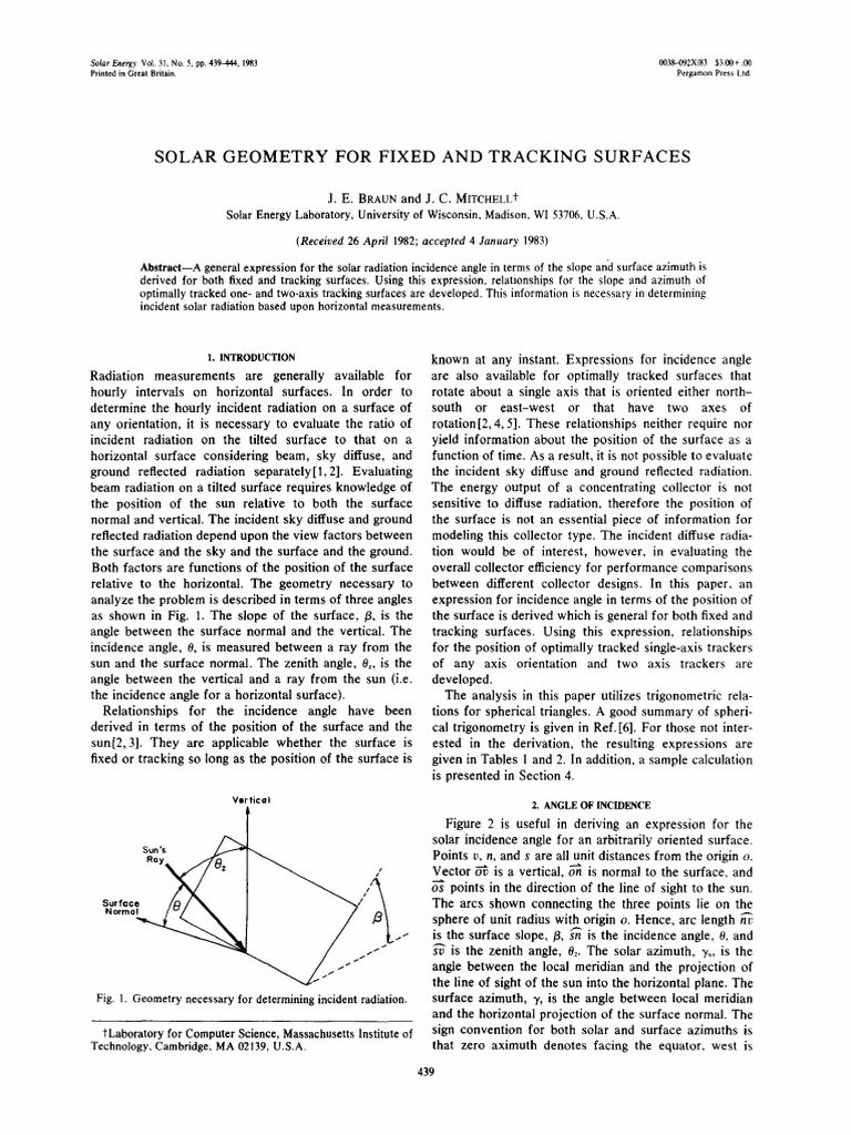 Solar Geometry For Fixed and Tracking Surfaces | PDF | Sphere | Angle