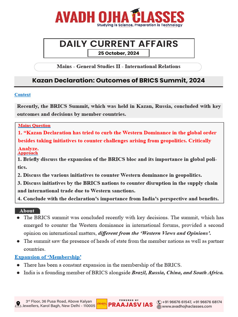 Daily Current Affairs October 25, 2024 | PDF | Israel | World Politics