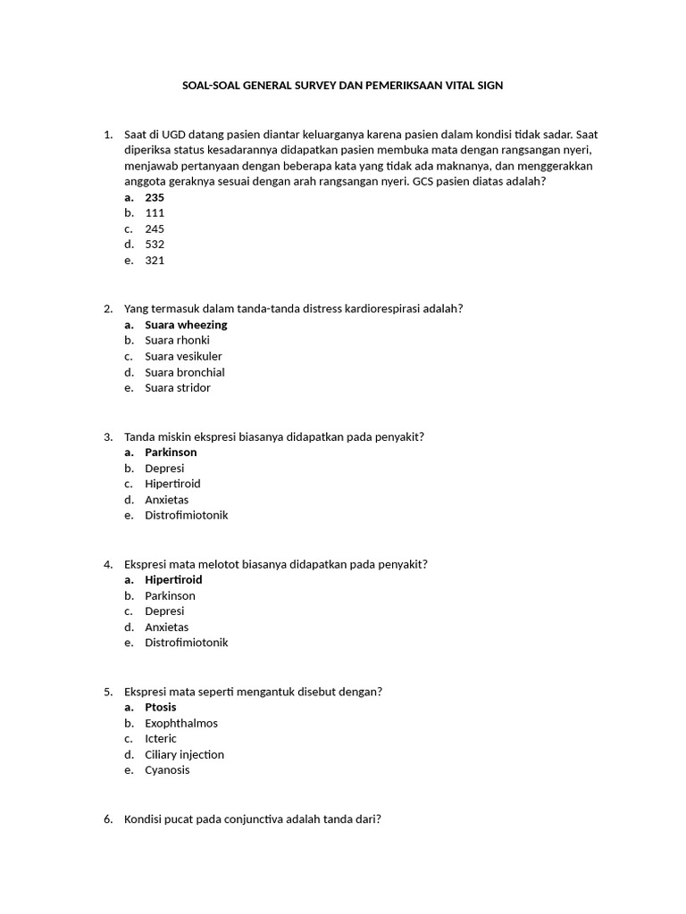 Soal Vital Sign dan Survey Medis | PDF | Sains & Matematika