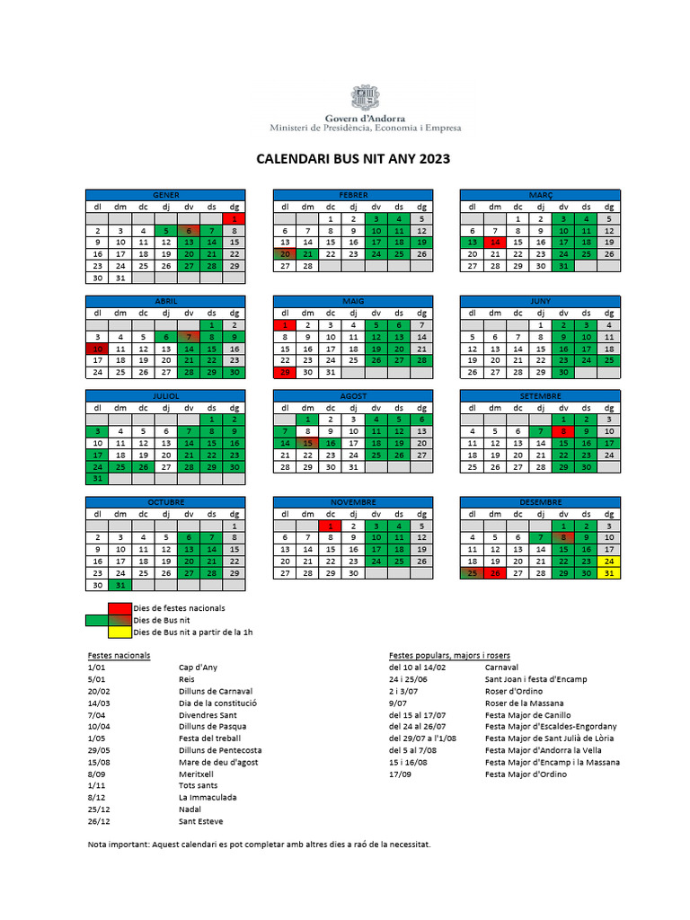 CALENDARI-BUS-NIT-2023 | PDF