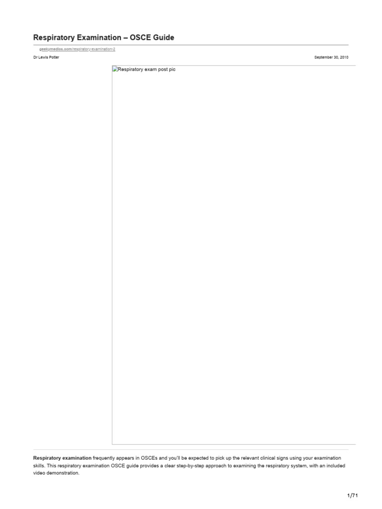 Respiratory Examination OSCE Guide | PDF | Lung | Thorax